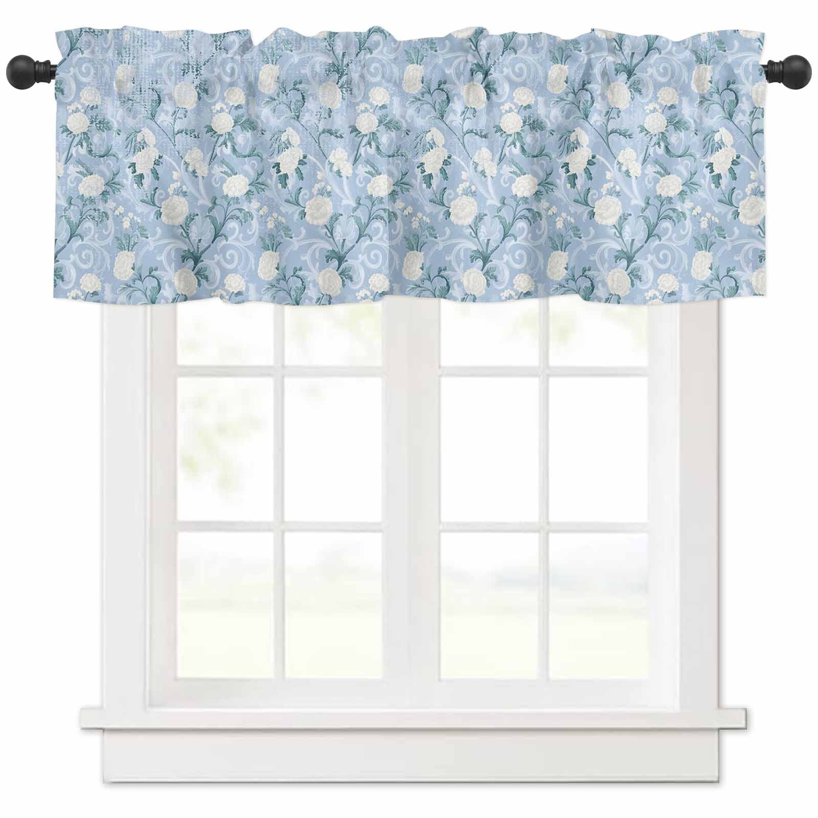 Blue Flowers Valances for Windows Farmhouse Kitchen Curtains Valances ...