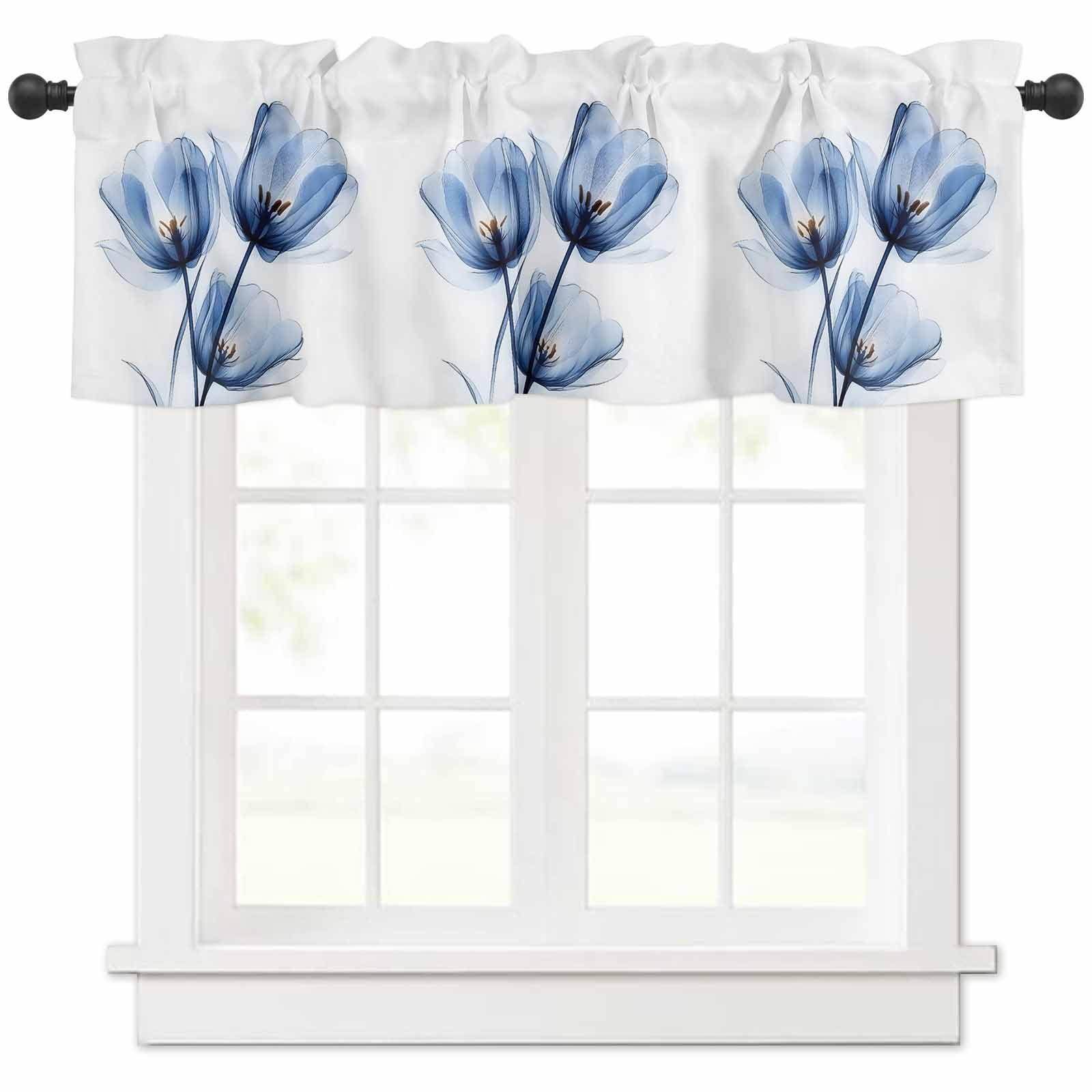 Blue Flowers Valances for Windows Farmhouse Kitchen Curtains Valances ...