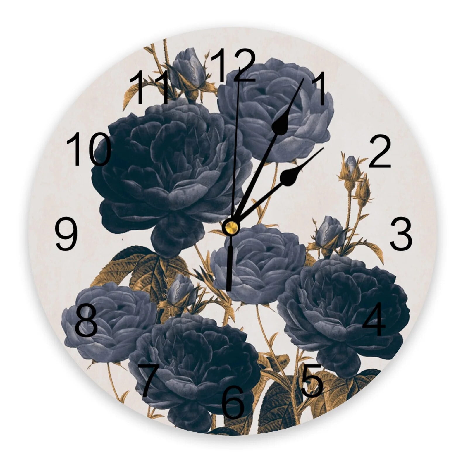 Blue Flowers Wall Clock Large Modern Kitchen Dinning Round Wall Clocks ...