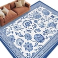 Blue Flowers Washable Living Room Rugs 9'x12', Floral Geometric Classic ...