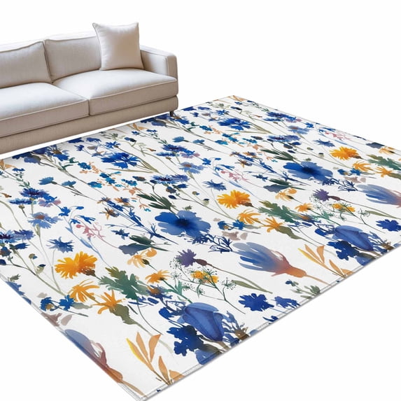 Blue Flowers Washable Rug 5x8 Area Rug for Living Room Bedroom Non Slip ...