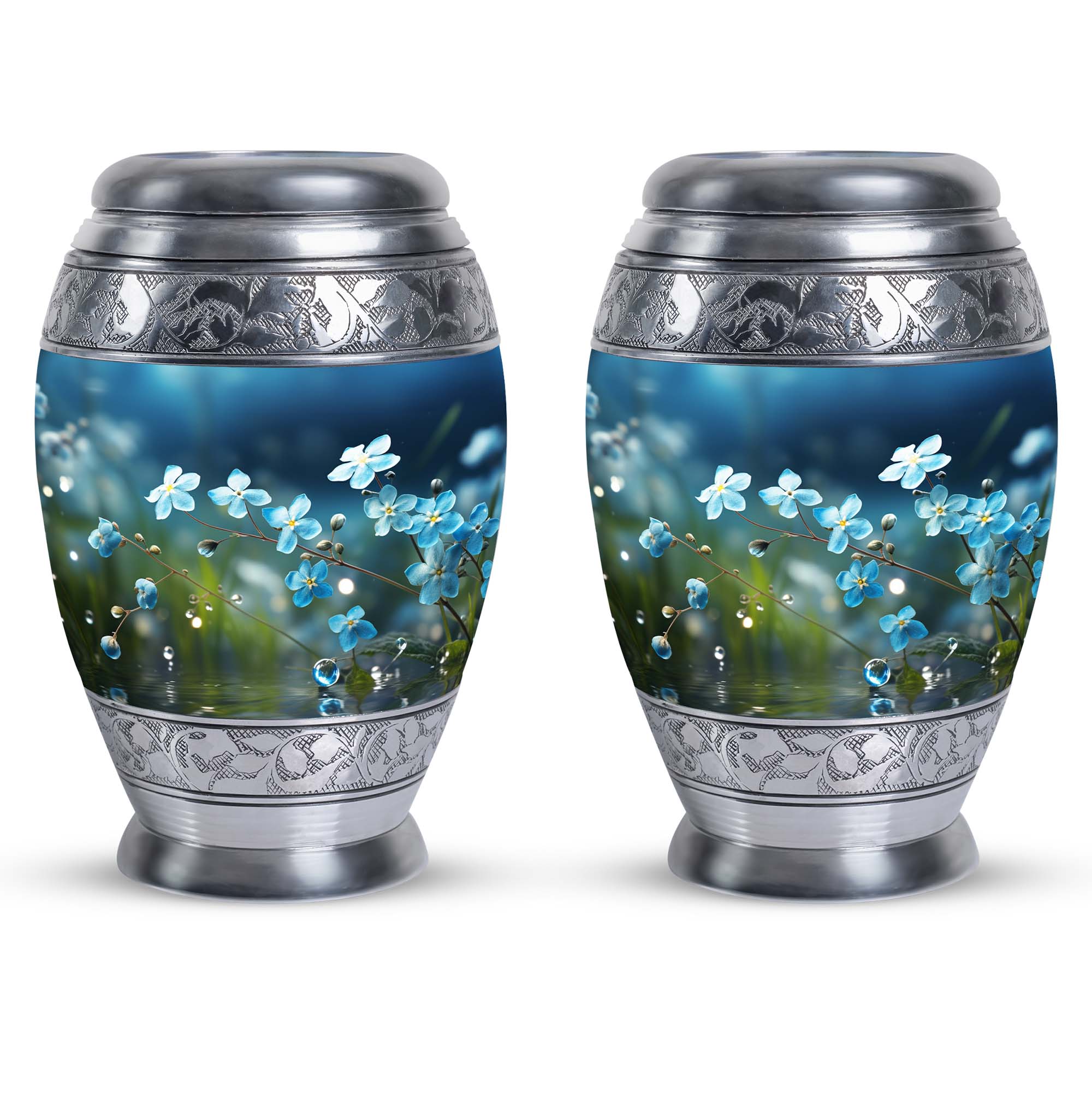 Blue Flowers With Water Cremations - Keepsake Urns For Ashes Small ...