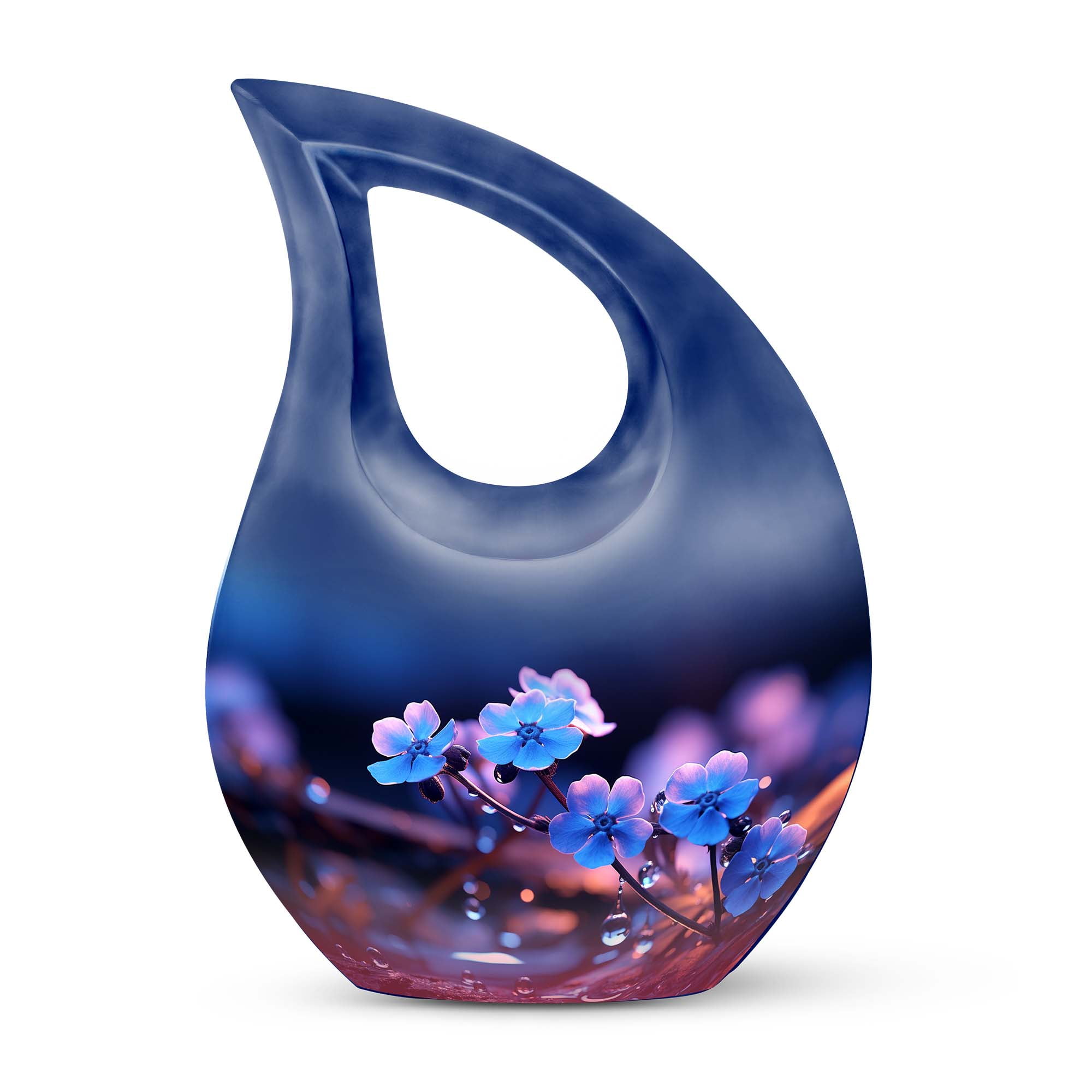 Blue Flowers with Water Drops - Burial Urns for Adult Human Ashes ...