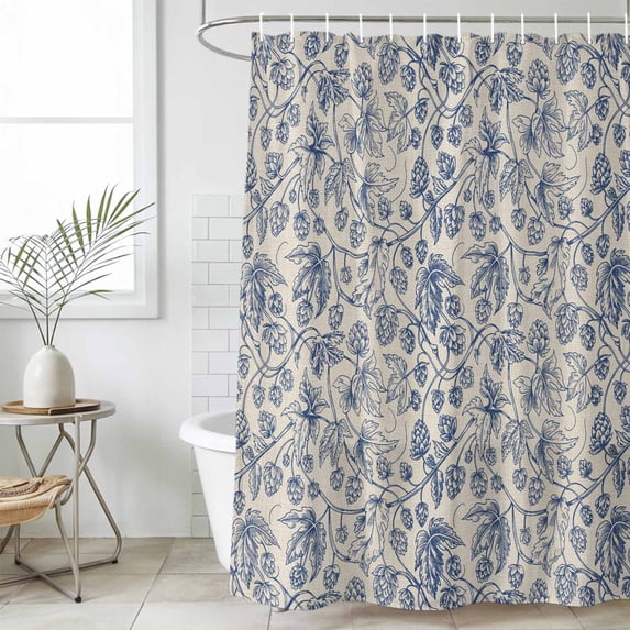 Blue Flowers Waterproof Fabric Shower Curtain,Retro Rustic Botanical ...