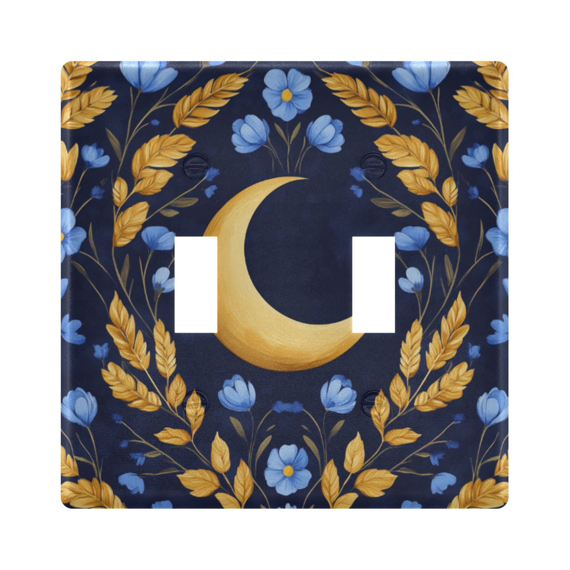 Blue Flowers Wheat Crescent Moon Light Switch Cover Electrical Outlet ...