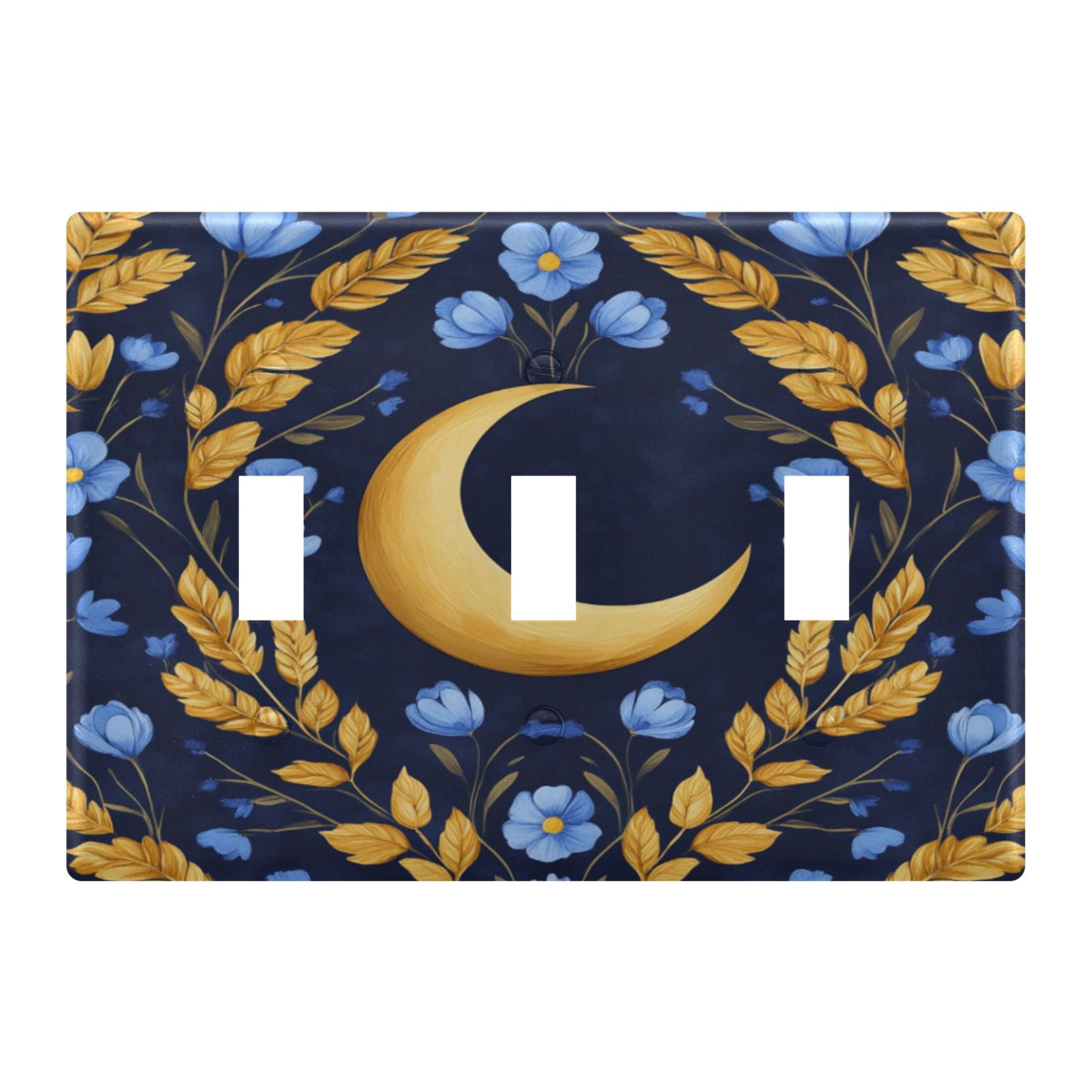 Blue Flowers Wheat Crescent Moon Light Switch Cover Electrical Outlet ...
