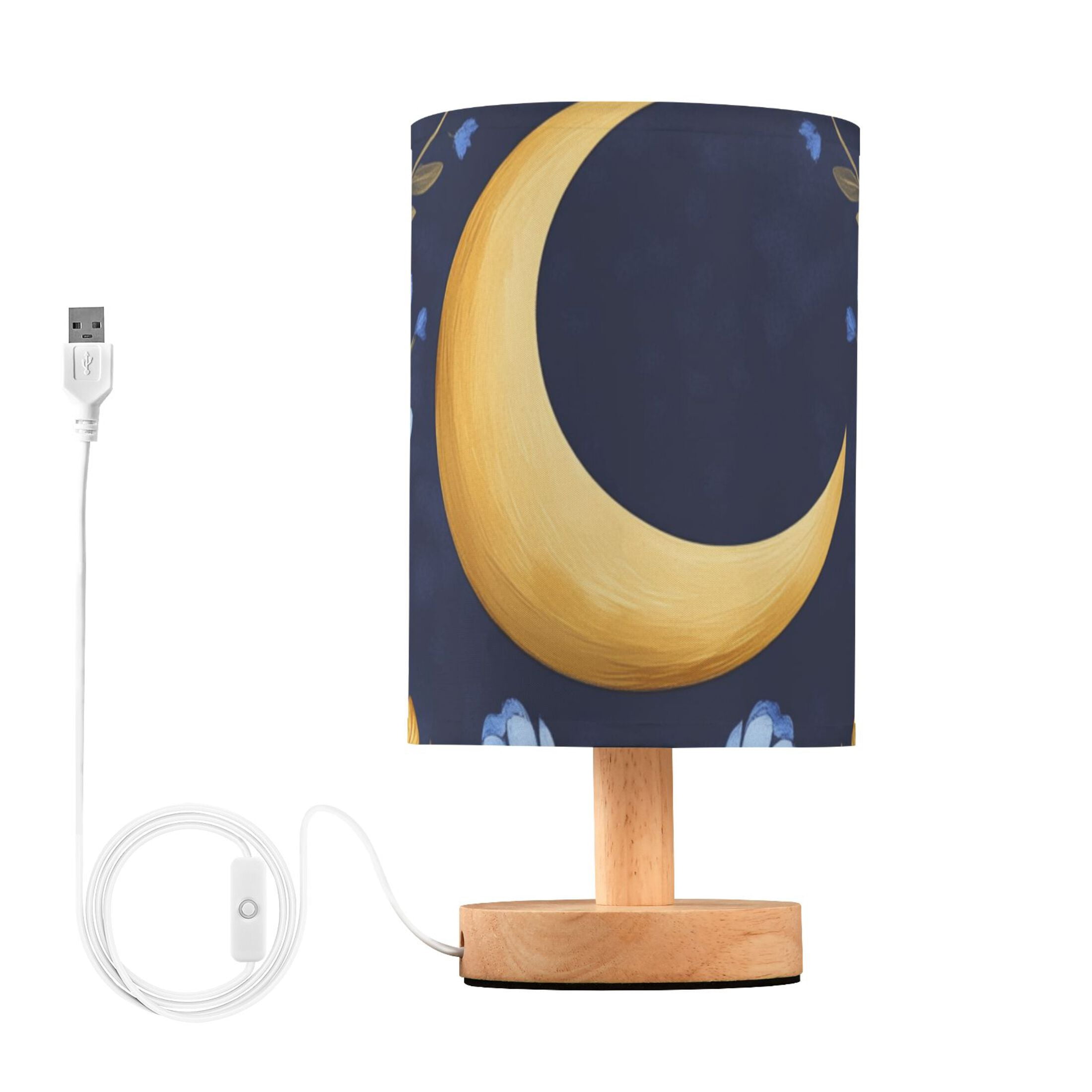 Blue Flowers Wheat Crescent Moon Table Lamp with USB Port LED Warm ...