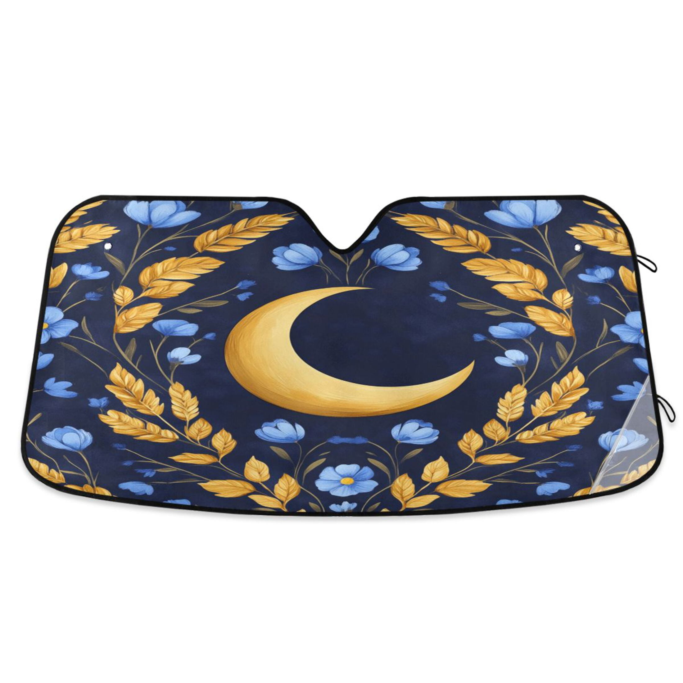 Blue Flowers Wheat Crescent Moon Windshield Sun Shade Automobile Visor ...
