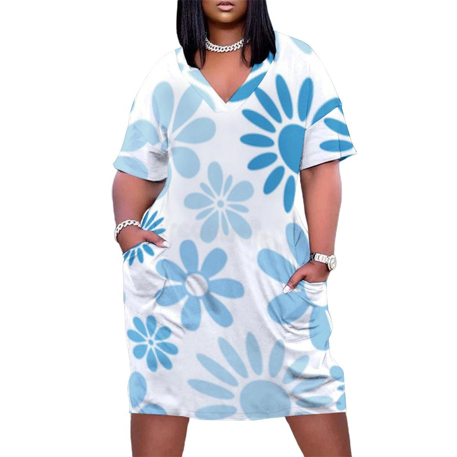 Blue Flowers White Background Seamless Pattern Summer Sundress for ...