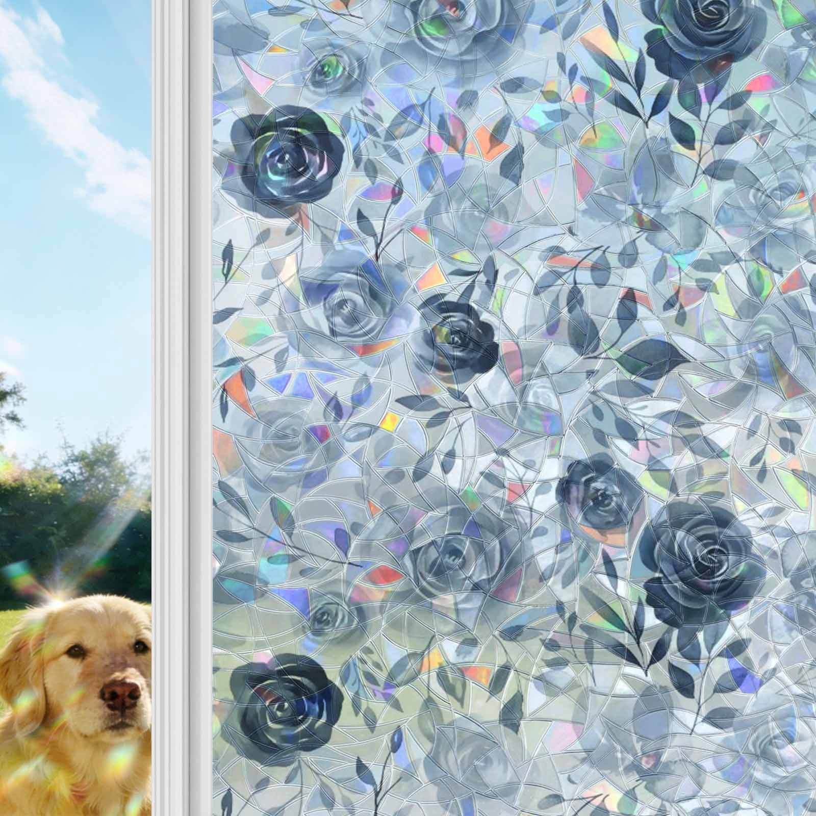 Blue Flowers Window Privacy Film Stain Glass,Reusable Decorative ...