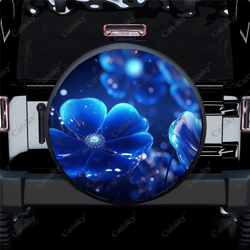 Blue Flowers With Ornaments Pattern Polyester Universal Spare Wheel ...