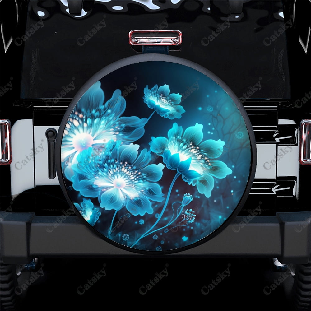 Blue Flowers With Ornaments Pattern Polyester Universal Spare Wheel ...
