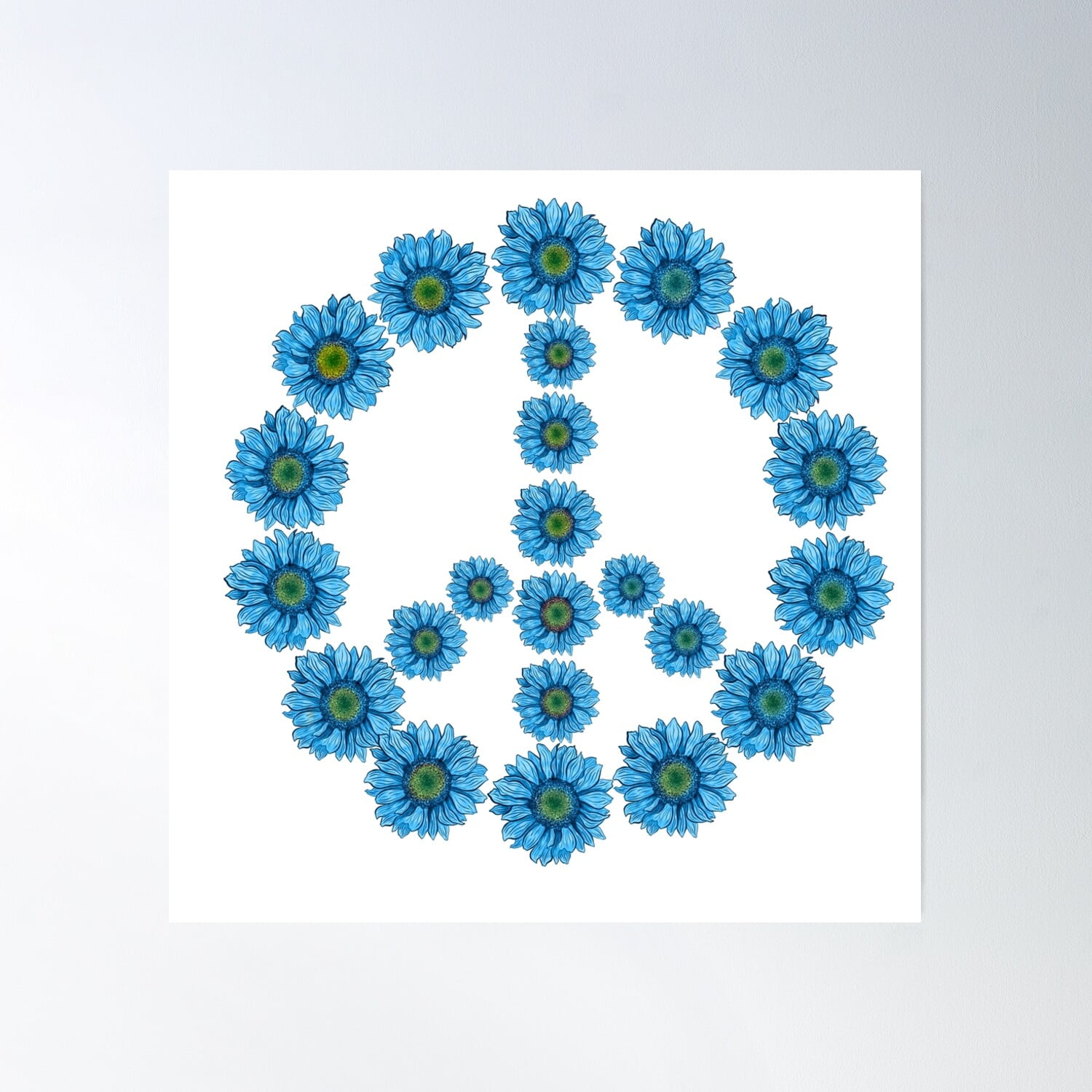Blue Flowers With Peace Symbol Poster Wall Art, Modern Wall Decor ...