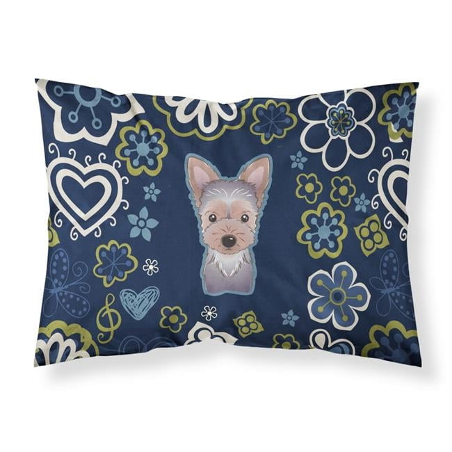 Blue Flowers Yorkie Puppy Fabric Standard Pillowcase - Walmart.com