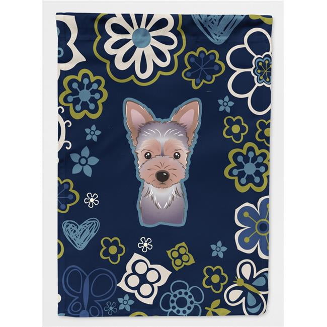 Blue Flowers Yorkie Puppy Garden Size Flag - Walmart.com