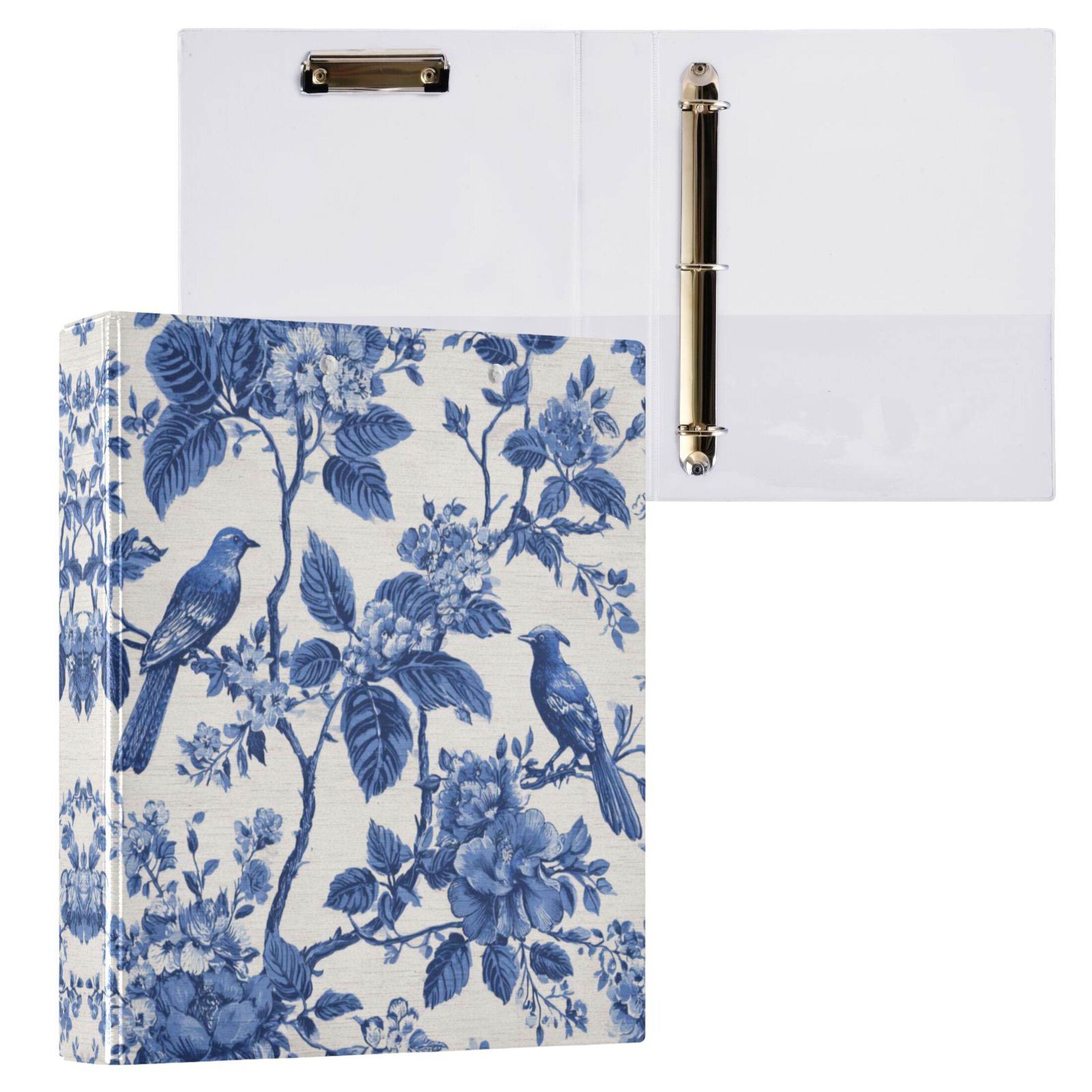 Blue Flowers and Birds 3 Ring Hardcover Binders 1.5in Round Rings for ...