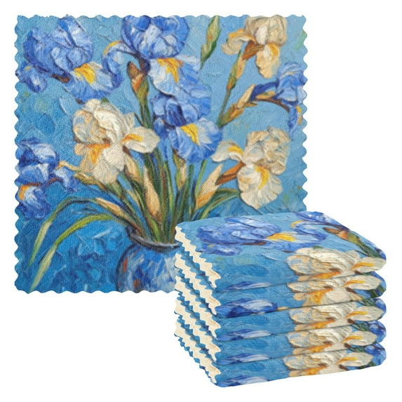 Blue Flowers in Pots Kitchen Cloth Dish Towels for Drying Washing ...