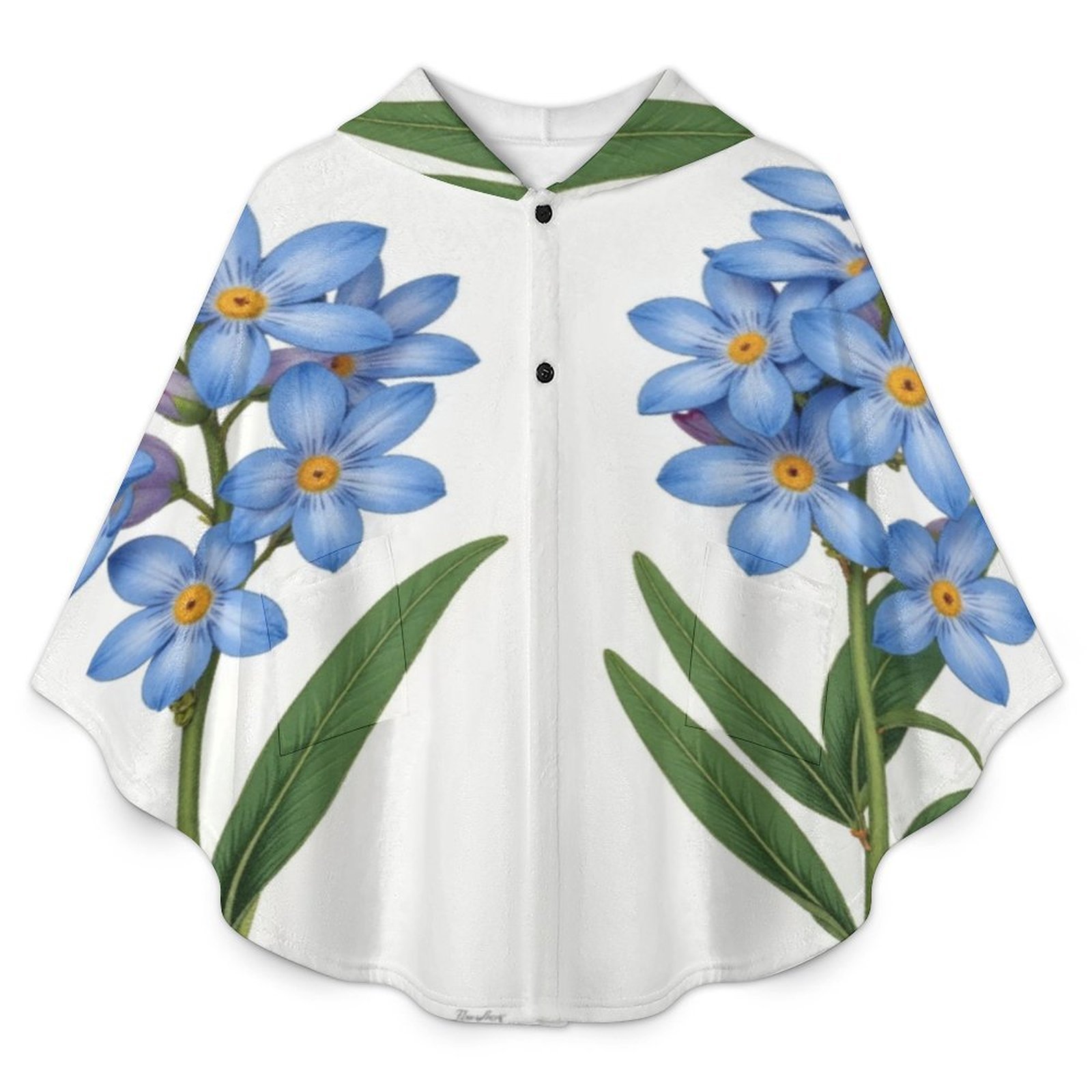 Blue Flowers on Stems Blanket Oversized Wearable Hooded Blanket Warm ...