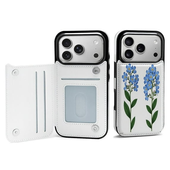 Blue Flowers on Stems Leather Wallet Case for iPhone 16 Wallet Case ...