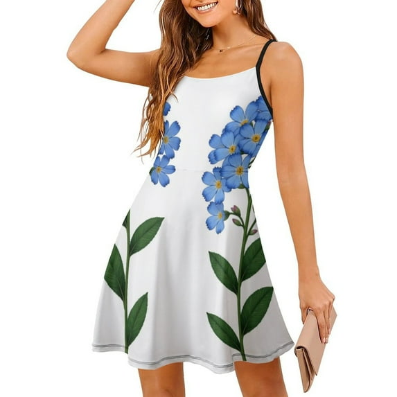 Blue Flowers on Stems Sleeveless Dresses Slip Dress Women's Dresses ...