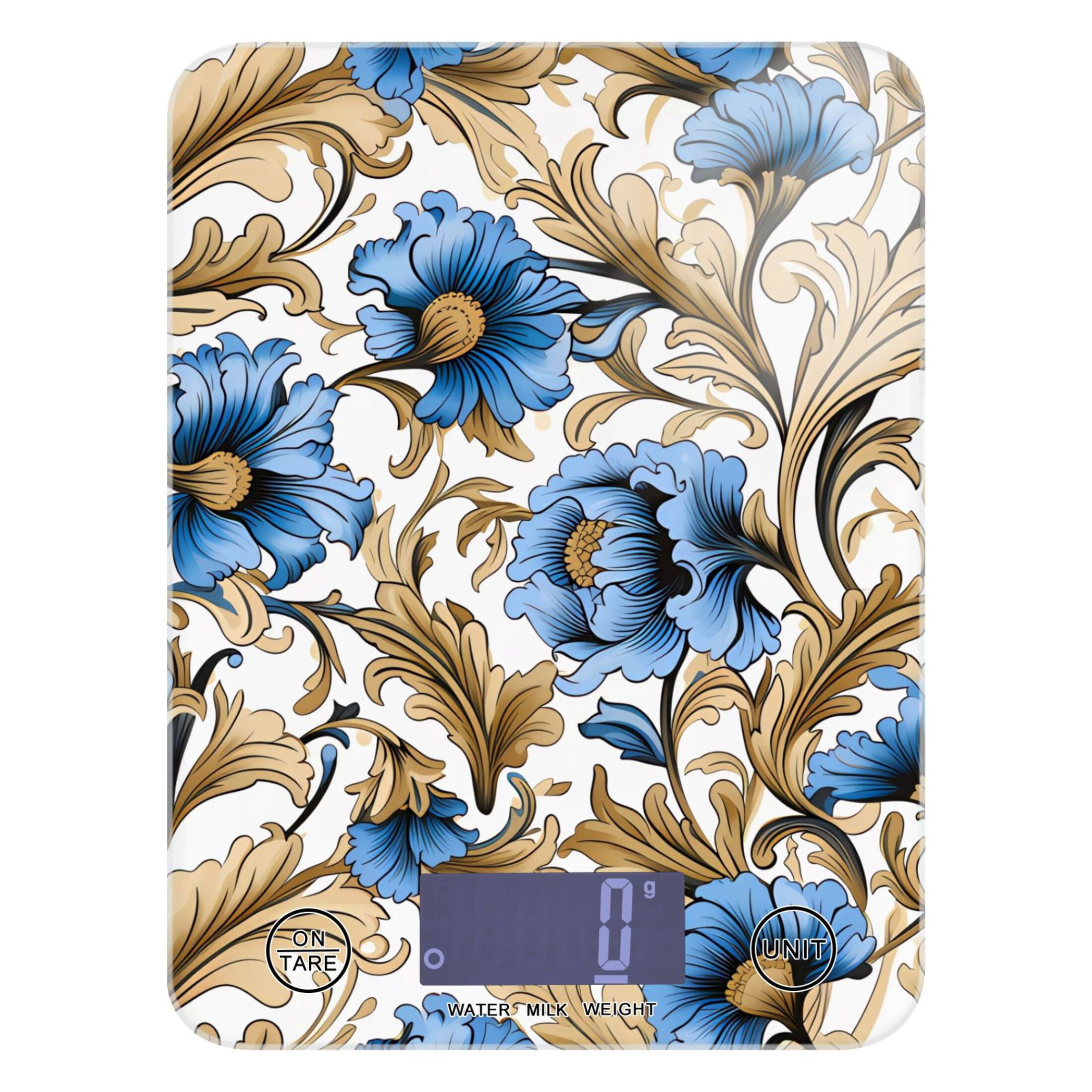 Blue Flowers with Gold Leaves Kitchen Scale Digital Food Scales Grams ...