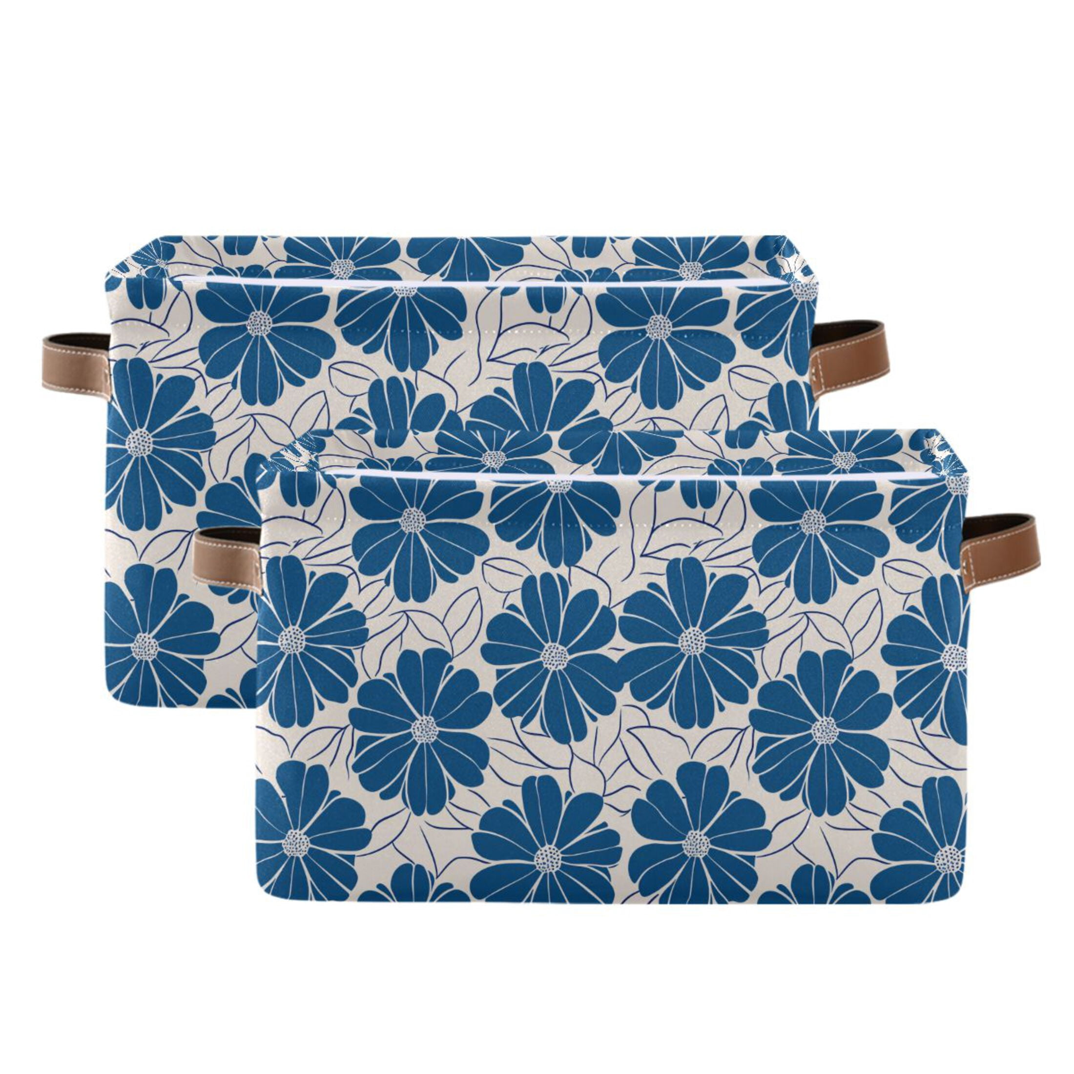 Blue Flowers with Petals Storage Bins with Handle Fabric Organizer ...