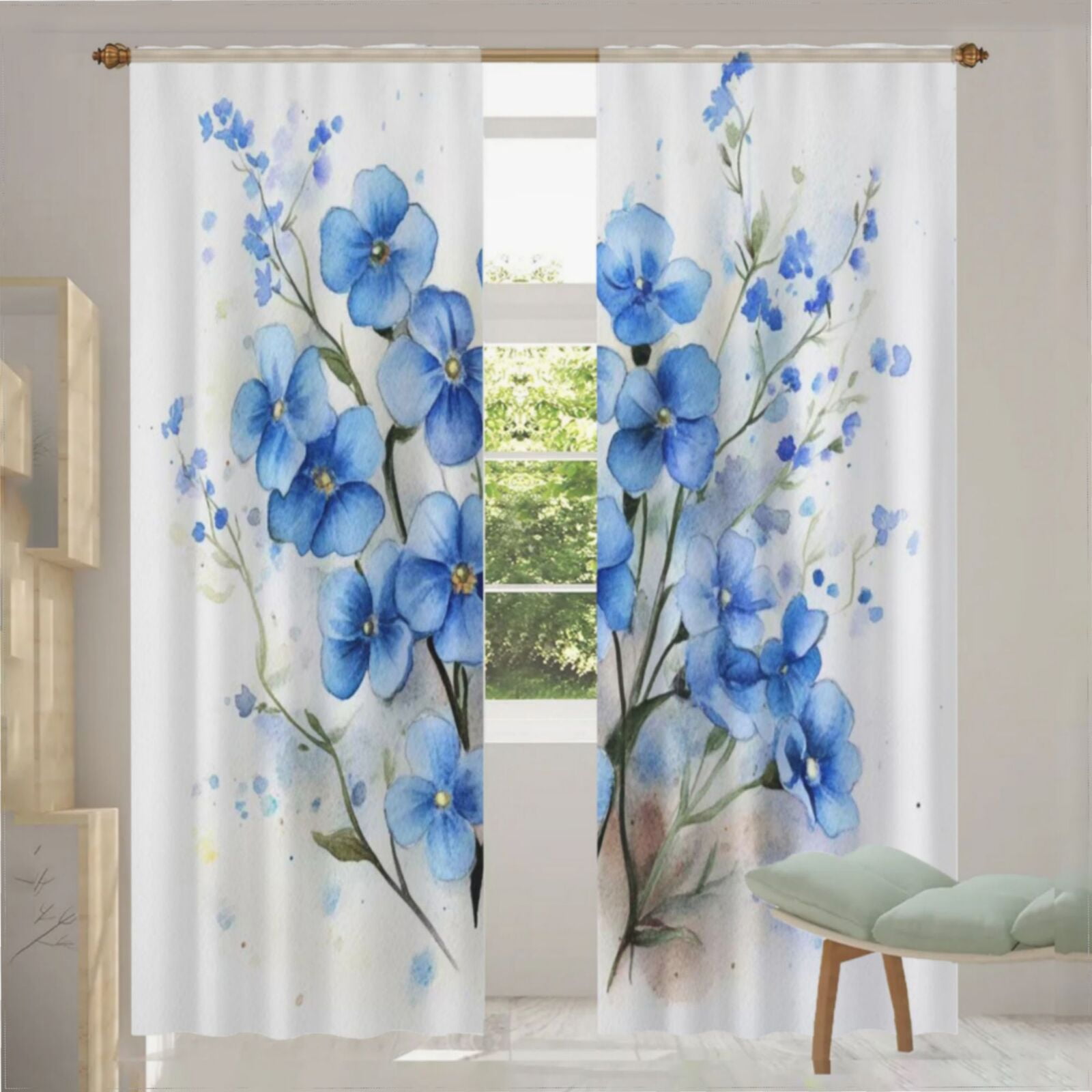Blue Flowerwatercolor (4) Curtains for Living Room Bedroom Decor ...