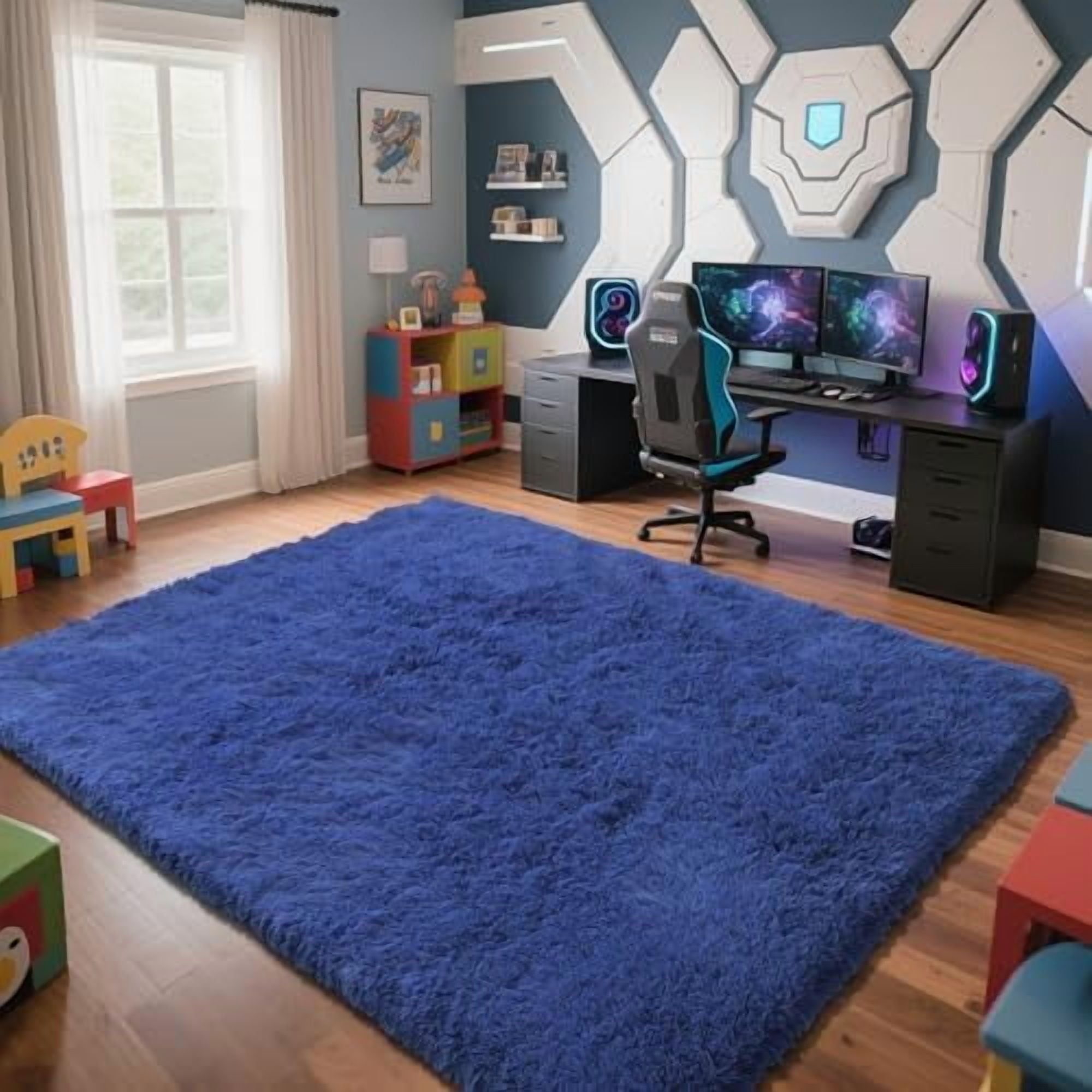 Blue Fluffy Rug Shaggy Area Rug, 6x9 Area Rugs for Girls Bedroom, Big ...