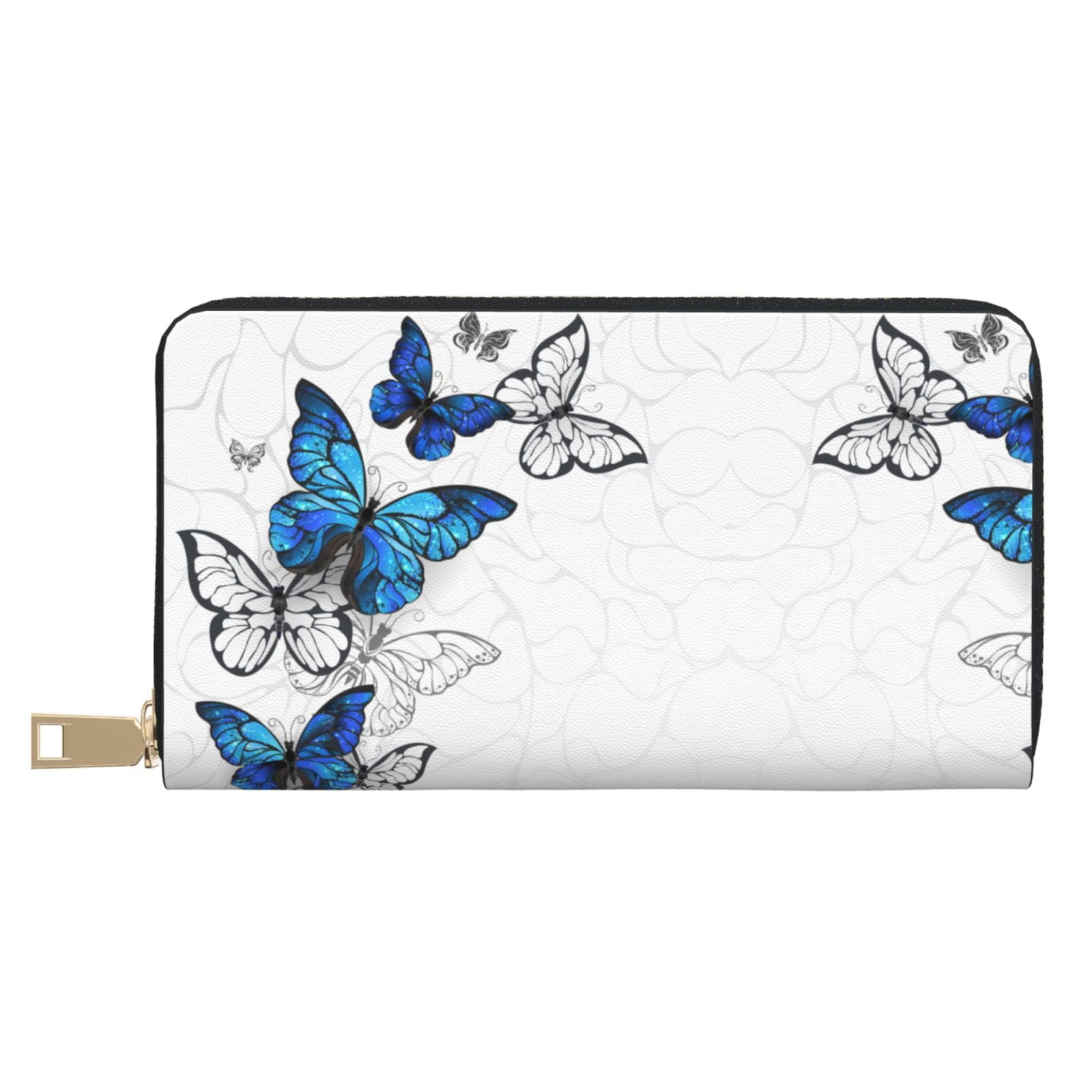 Blue Flying Butterflies Wallet Women, Leather Bifold Multi Card Wallet ...