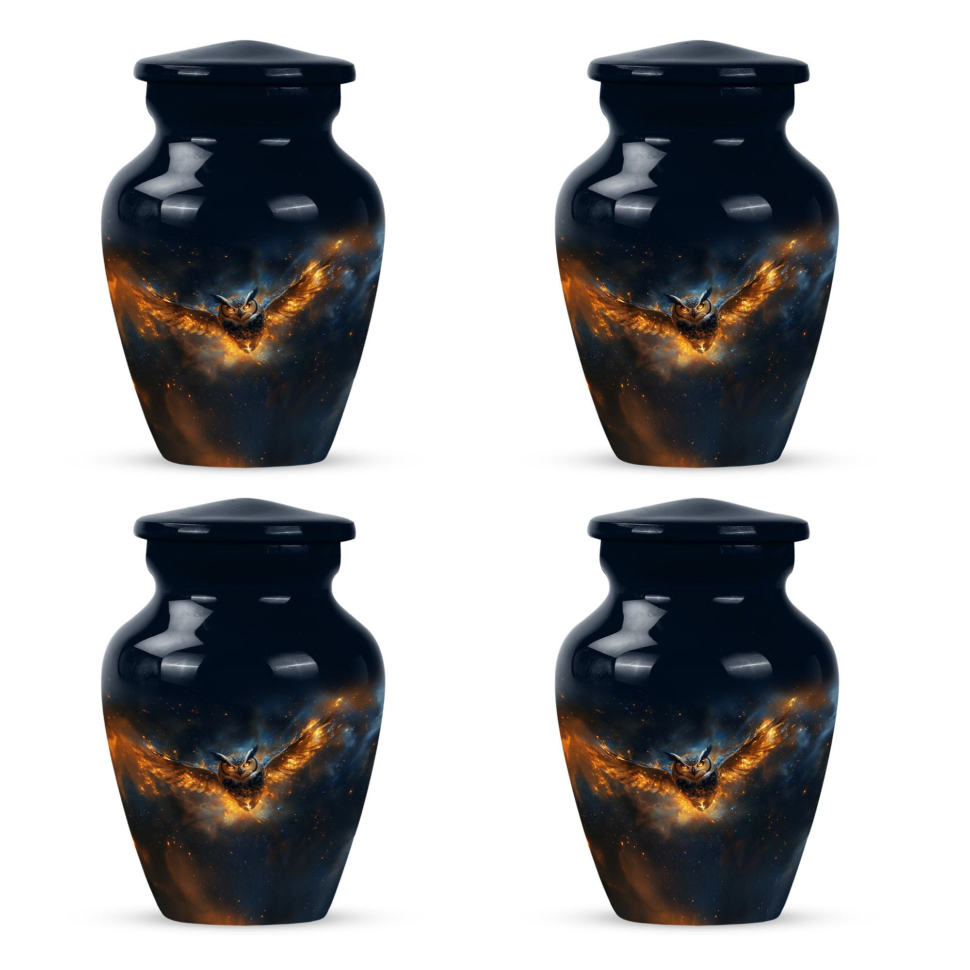 Blue Flying Owl small funeral urn for human ashes - keepsake urns for ...