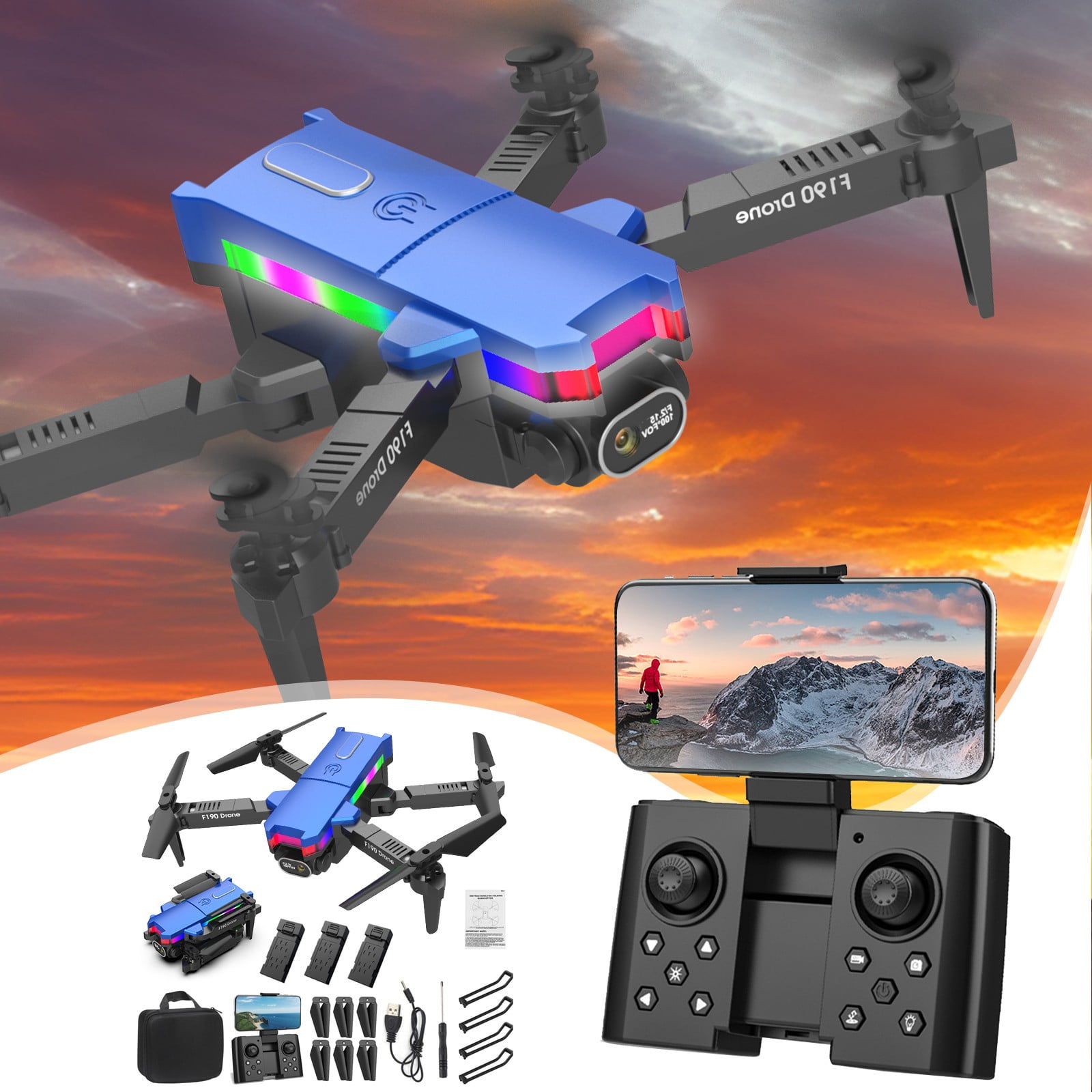 Blue Foldable 4K Dual Camera Drone With Wifi Fpv Altitude Hold Headless ...