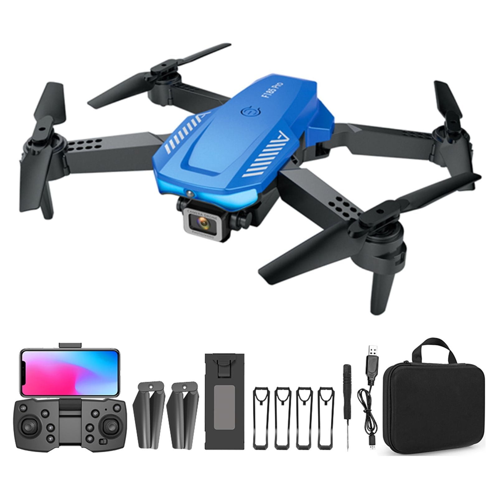 Blue Foldable Drone With 4K Dual Camera Obstacle Avoidance Remote ...