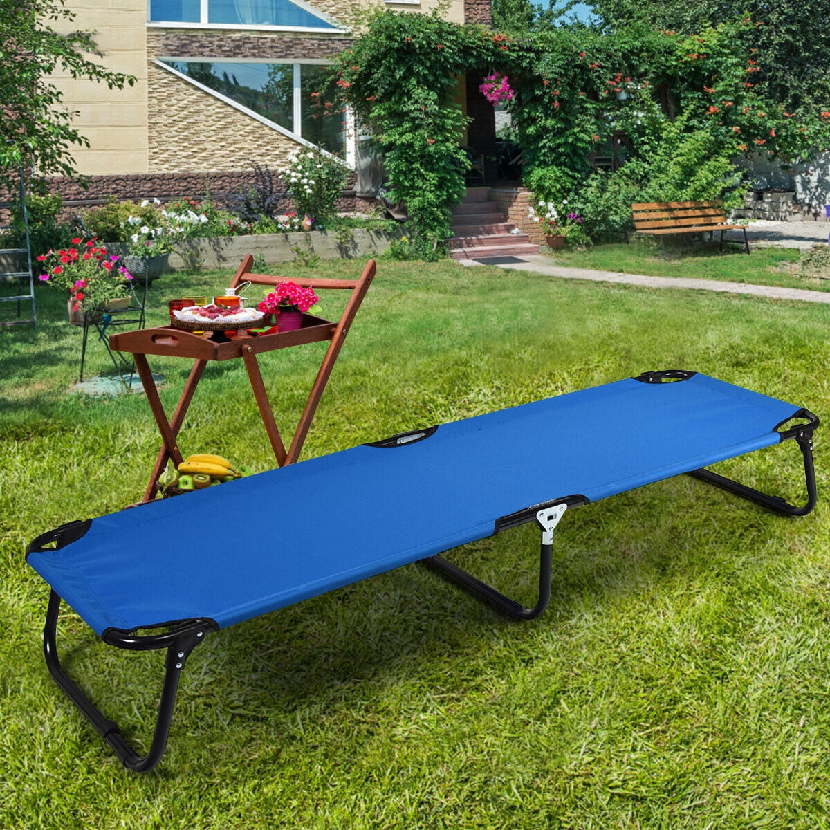 Blue Folding Camping Bed Outdoor Portable Military Cot Sleeping Hiking ...