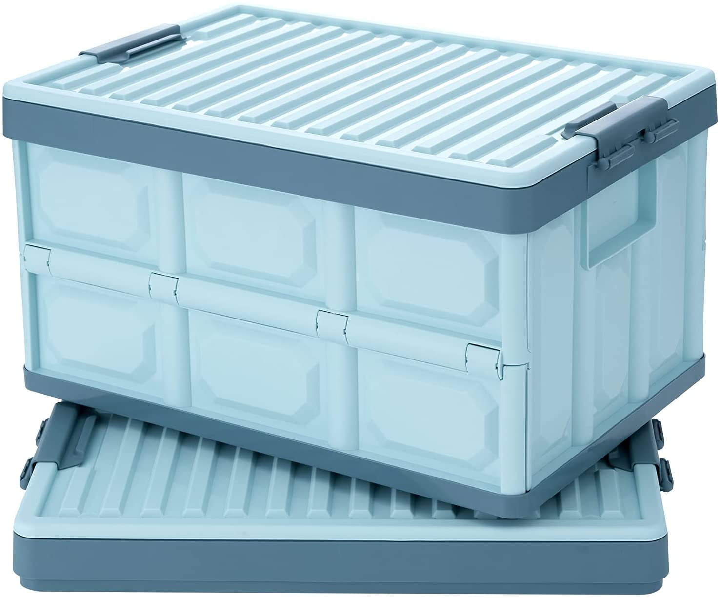 Blue Folding Plastic Stackable Utility Crates 2-Pack, Collapsible ...