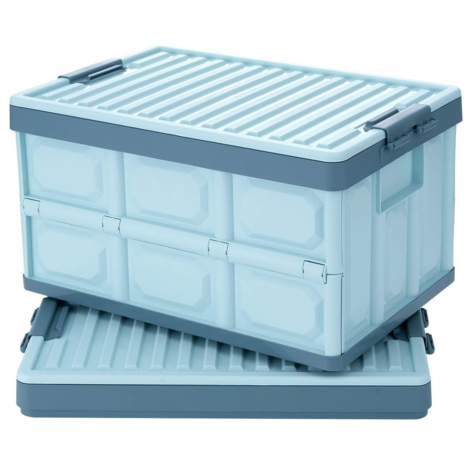 Blue Folding Plastic Stackable Utility Crates 2-Pack, Collapsible ...