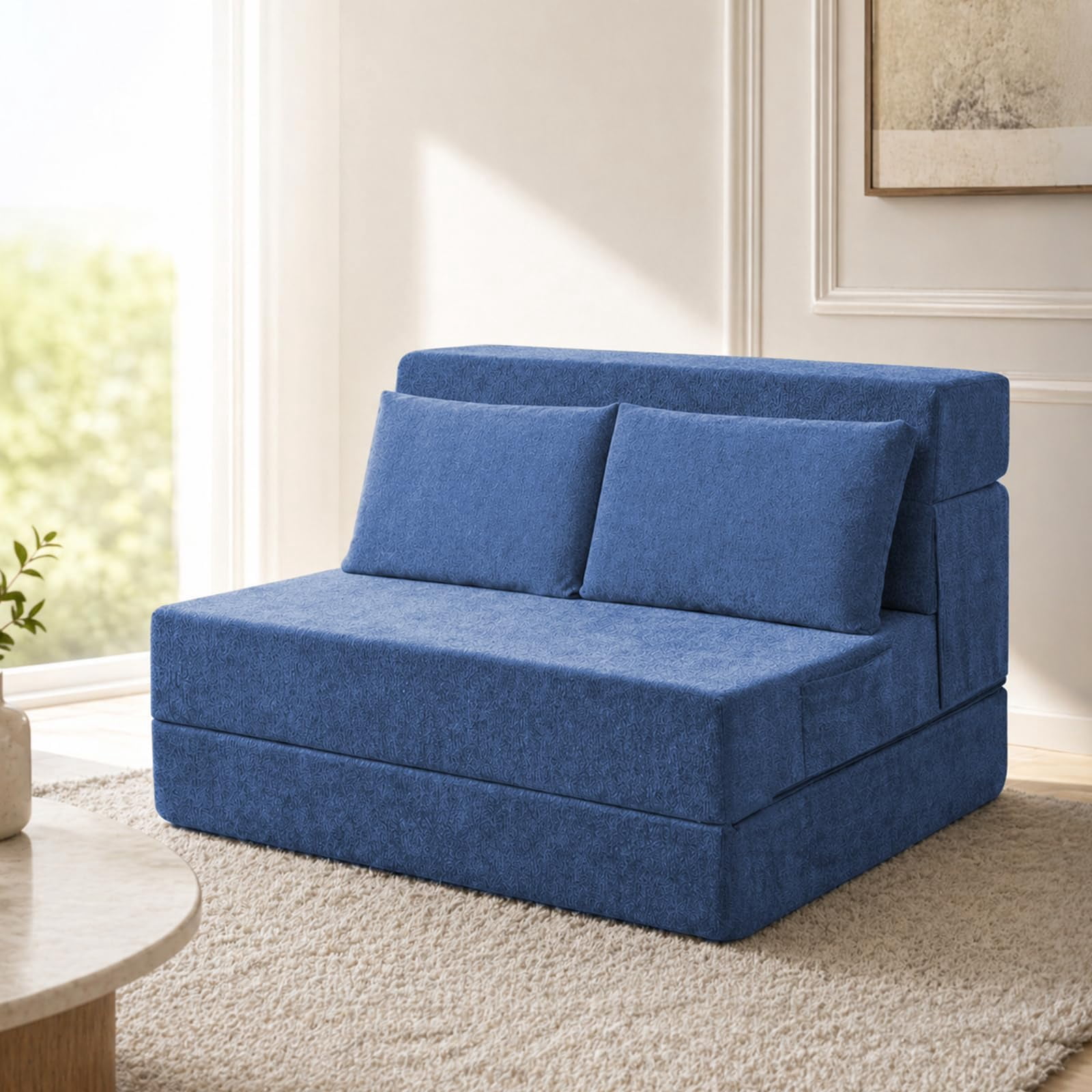 Blue Folding Sofa Bed Convertible Sleeper Chair With Pillows Memory ...