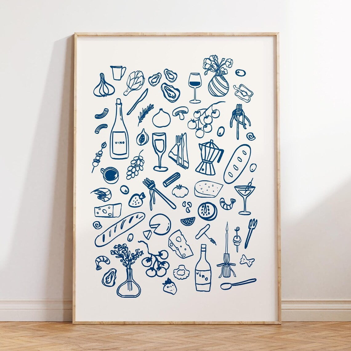 Blue Food Drinks Wall Art, Retro Dinner Party Digital Print, Dinner ...