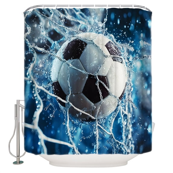 Blue Football Bathroom Shower Curtains with 12 Hooks Polyester ...