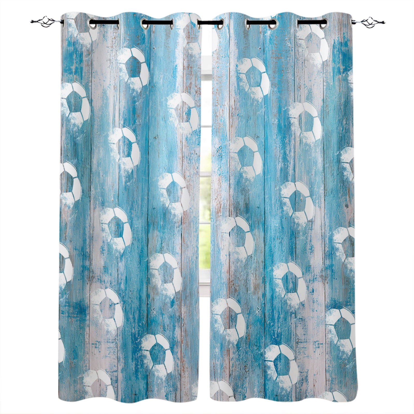 Blue Football Blackout Curtains for Bedroom/Living Room, Thermal ...