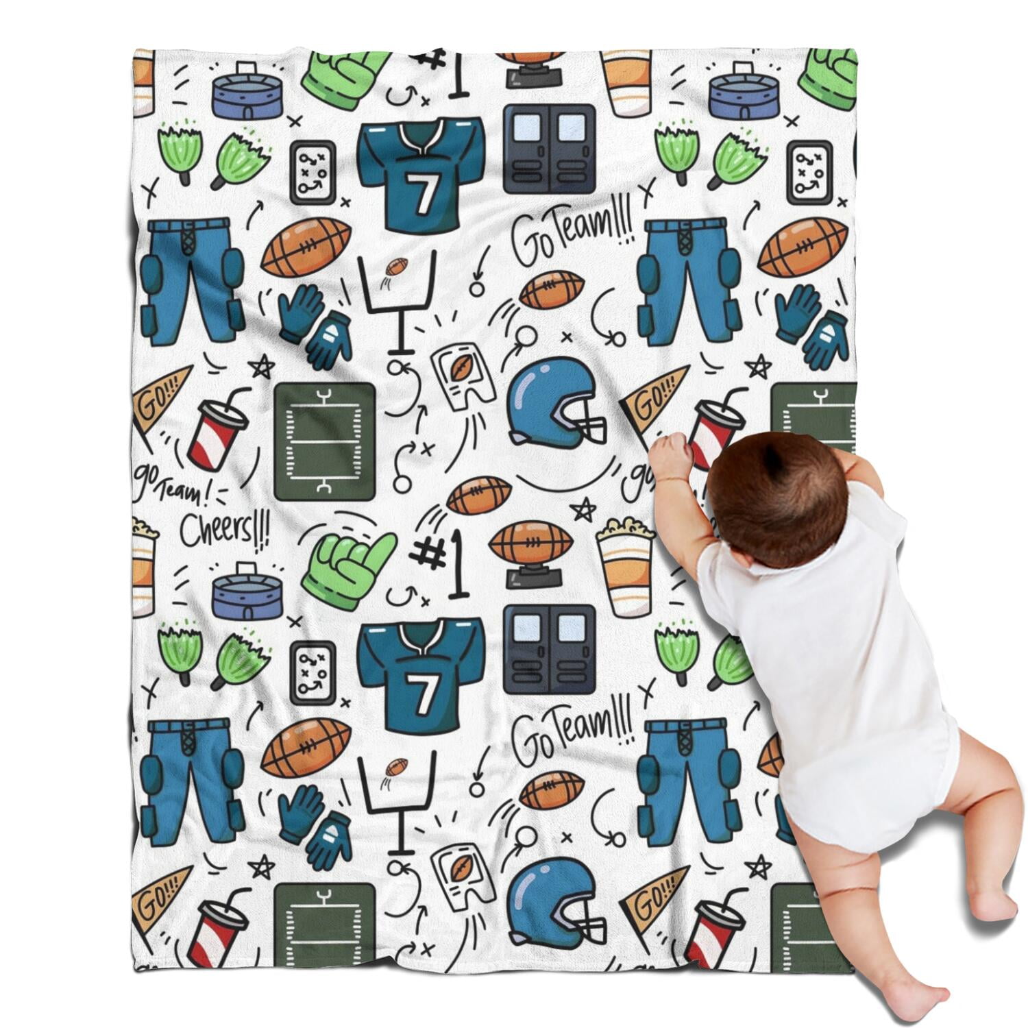 Blue Football Game Icons Pattern Blanket,Comfortable Soft Lamb Wool ...
