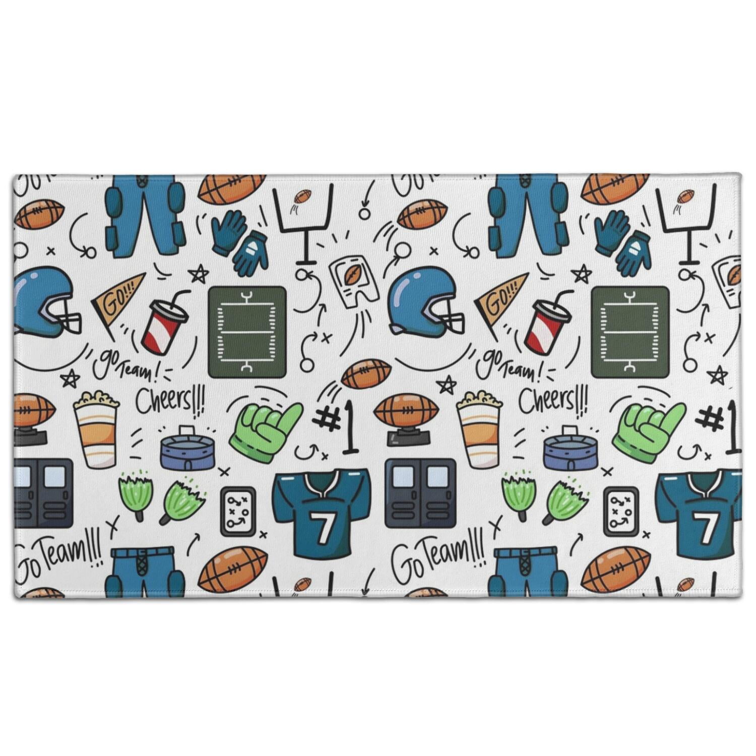 Blue Football Game Icons Pattern Door Rugs,Washable Non Slip Door Mats ...