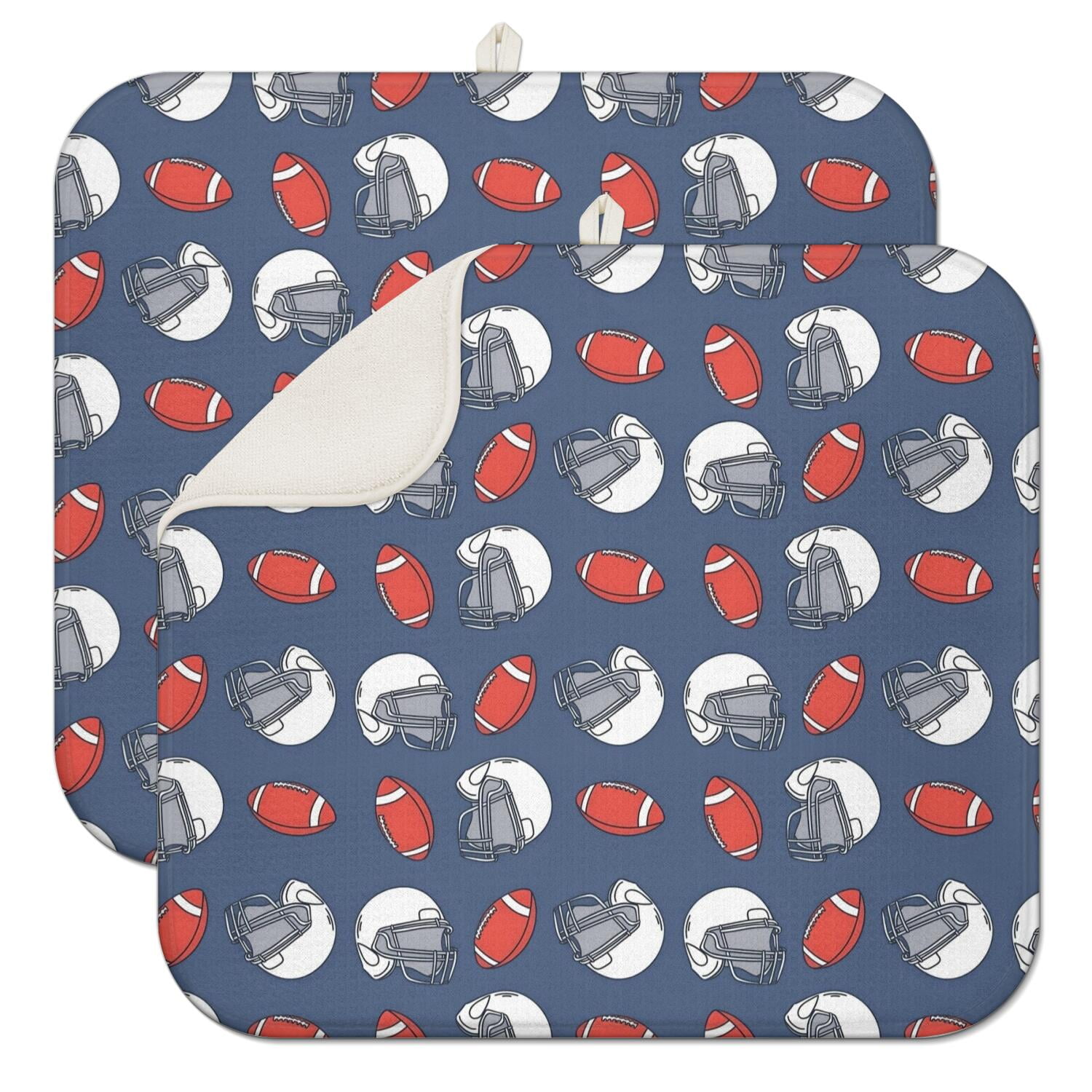 Blue Football Helmets and Balls Pattern Dish Drying Mat for Kitchen 1 ...