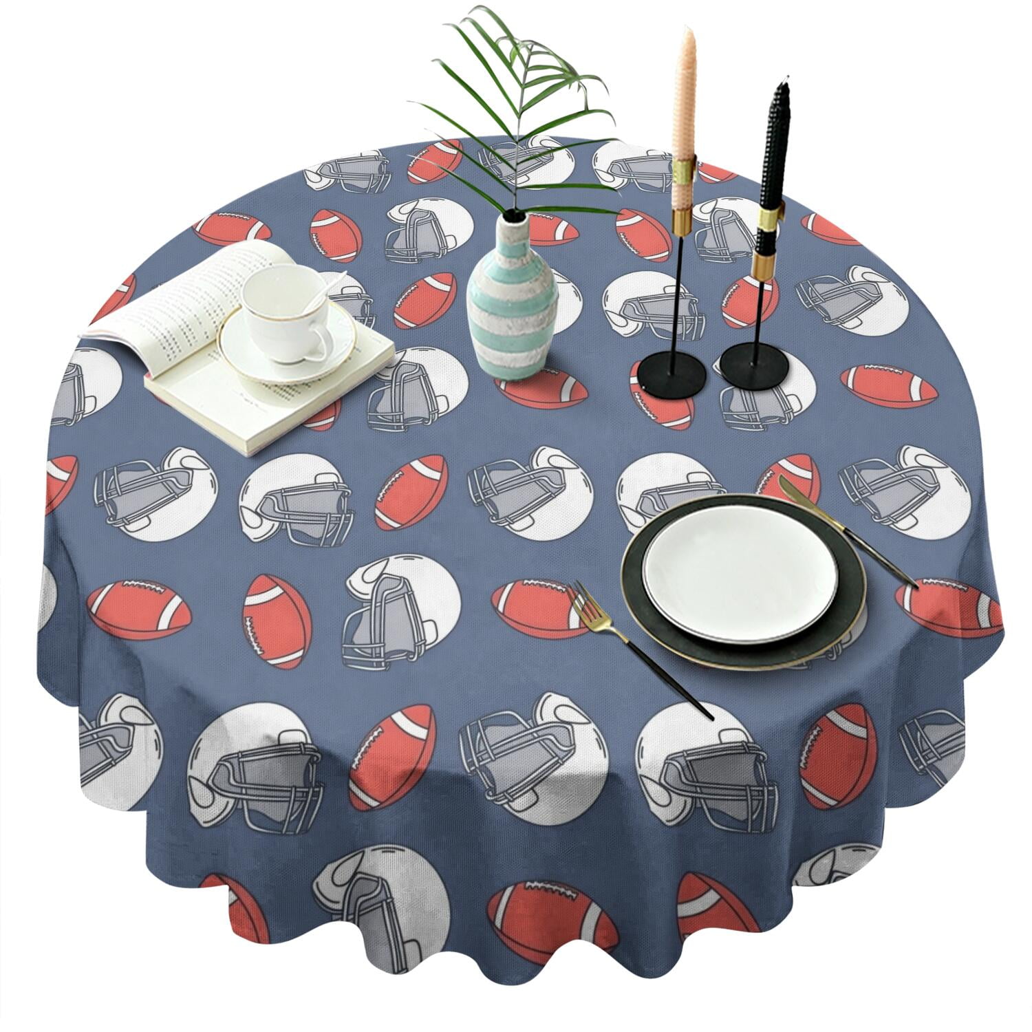 Blue Football Helmets and Balls Pattern Round Tablecloth 60"x60 ...