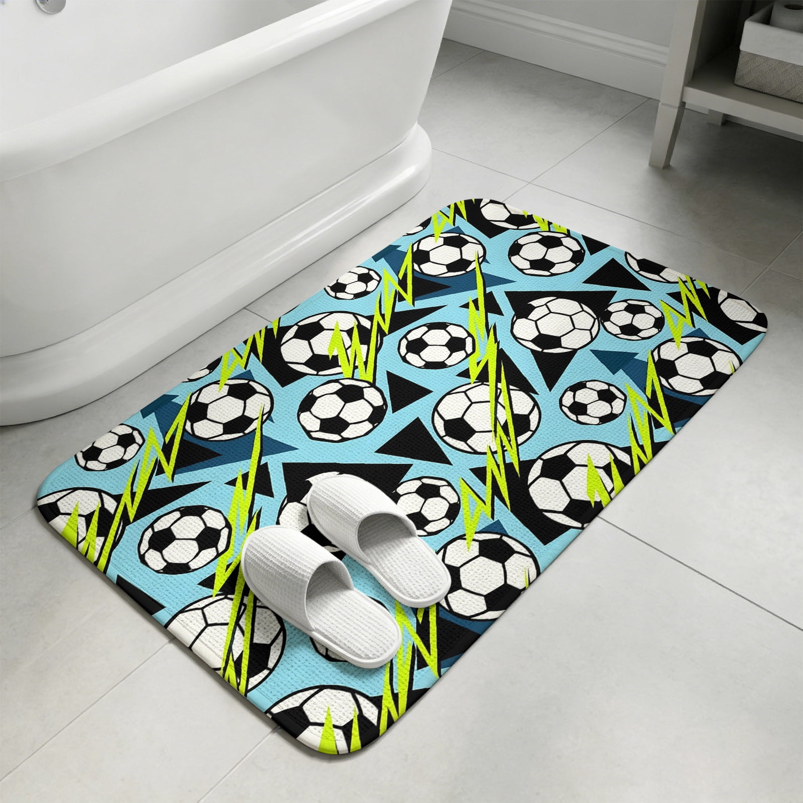 Blue Football Lightning Bathroom Rugs Non Slip Washable Bath Mat ...