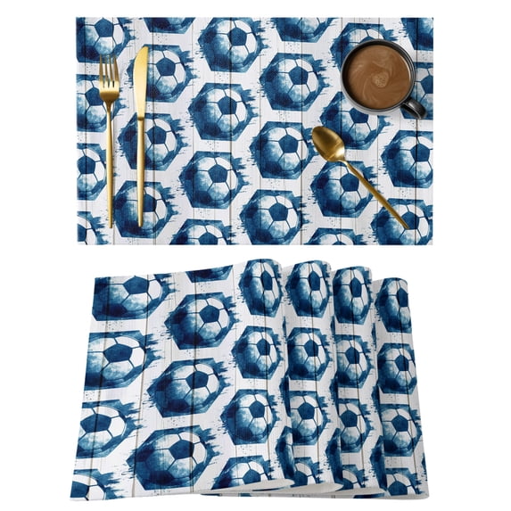 Blue Football Placemats Set of 8 Vintage Soccer Geometric Watercolor ...