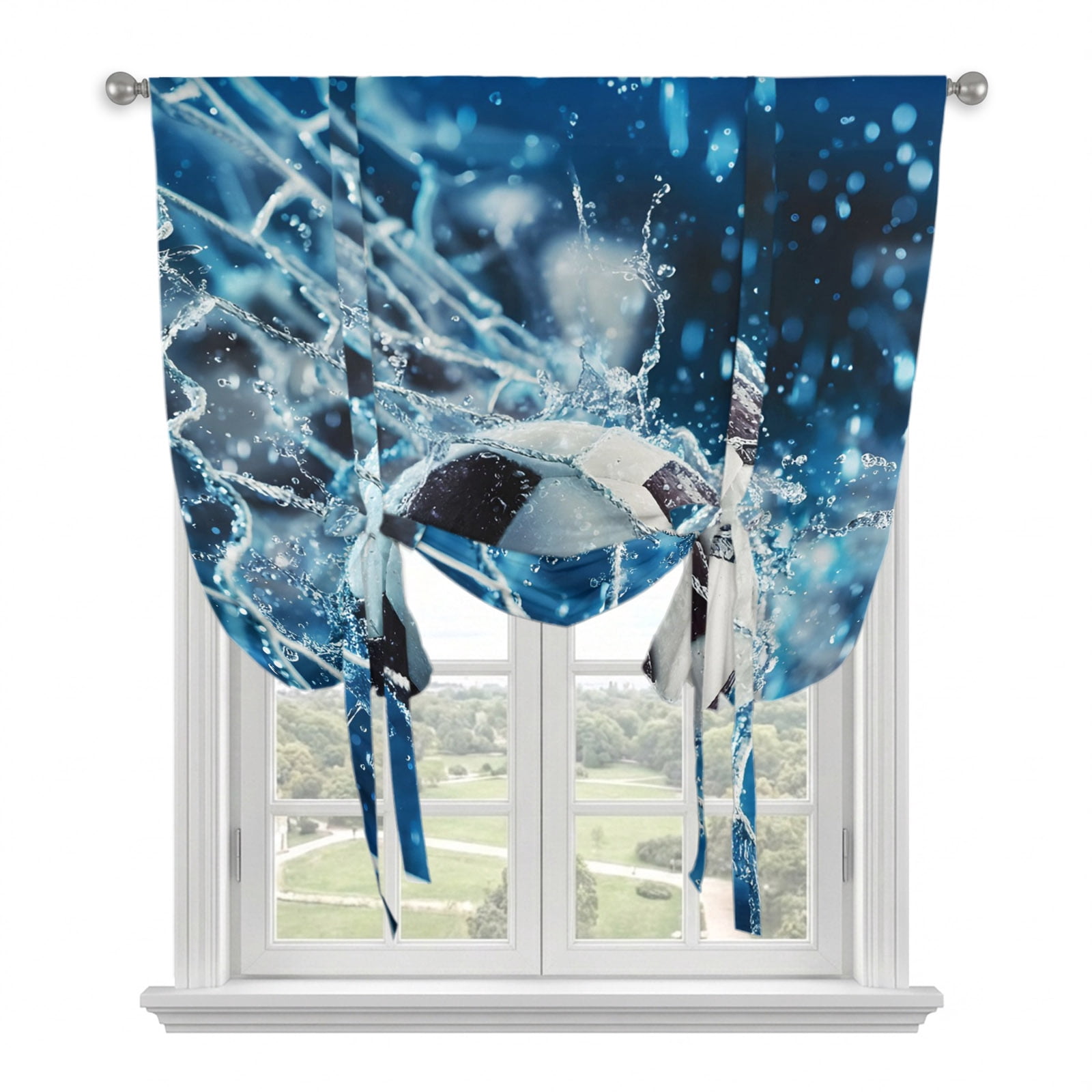 Blue Football Tie Up Curtains for Window, Thermal Insulated Balloon ...