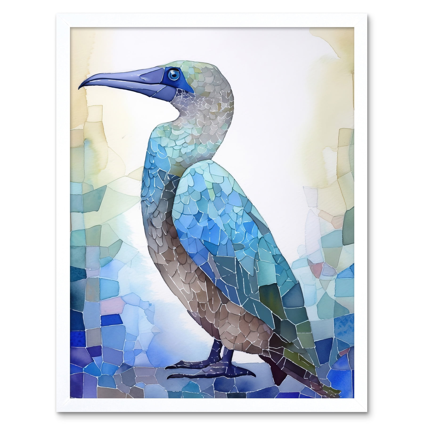 Blue Footed Booby Bird Watercolour Painting Collage Art Print Framed ...