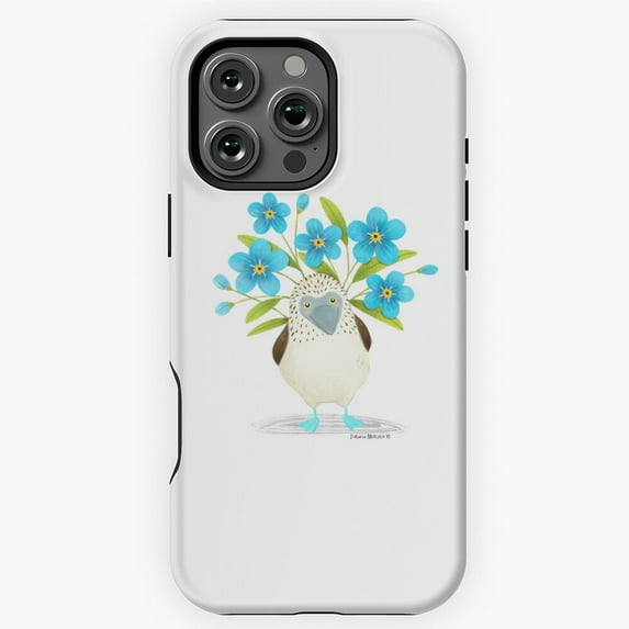 Blue Footed Booby with Forget Me Not Flowers Art Phone Case Compatible ...