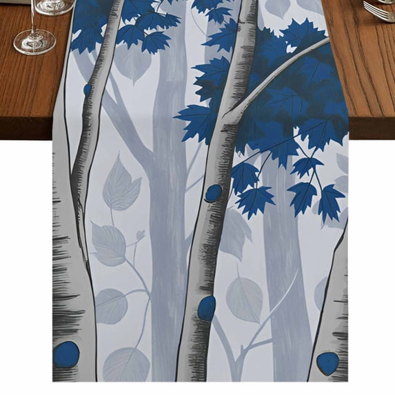 Blue Forest 108 Inch Table Runner, Vintage Fall Maple Leaf Tree Branch ...