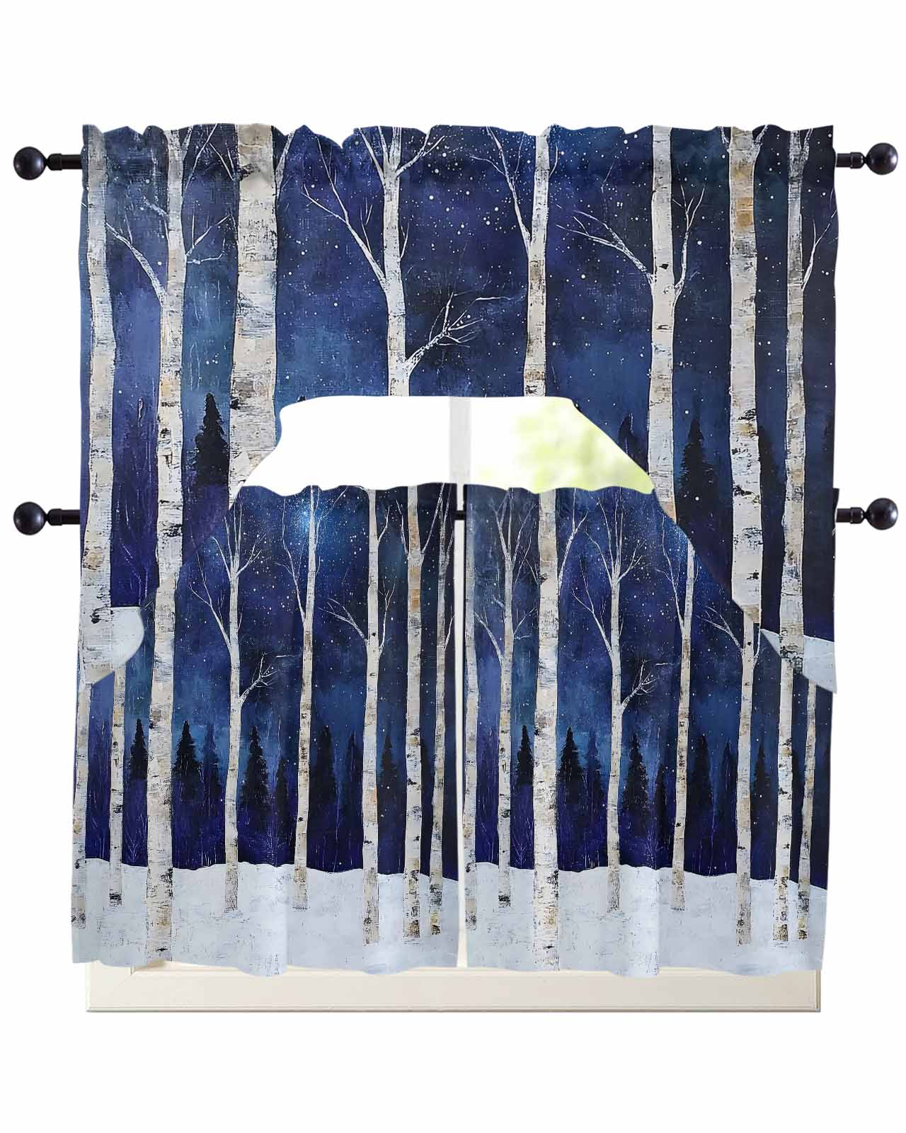 Blue Forest Kitchen Curtains Sets 24 Inch Length with Valance, Vintage ...